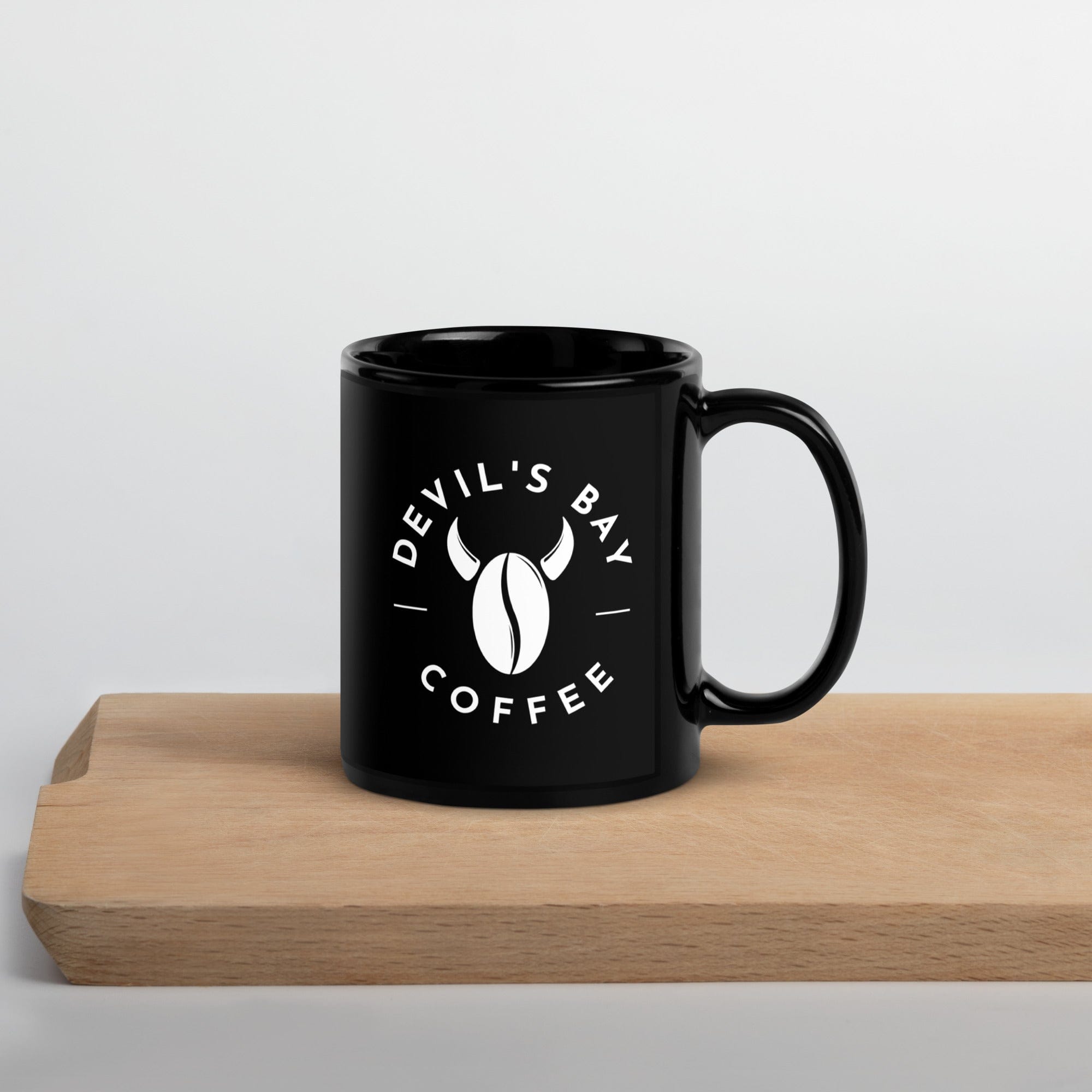 Black Glossy Mug with Devil's Bay Coffee logo